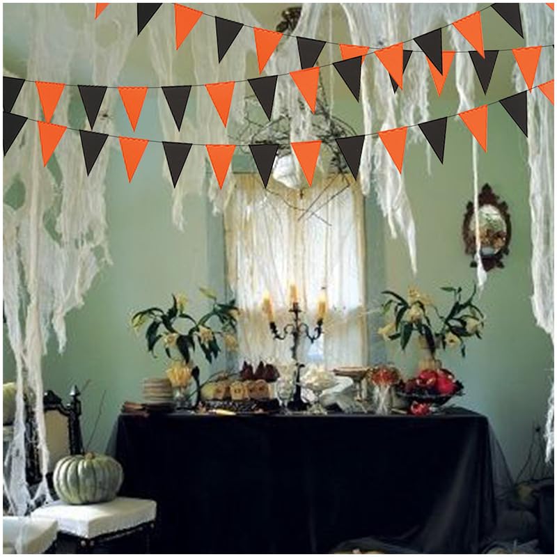 JEYE Orange Black Pennant Banner Paper Triangle Flag Hanging Streamer Halloween Garland Backdrop Party Decoration for Halloween Graduation Thanksgiving Decor(Pack of 2, 20ft in Total)