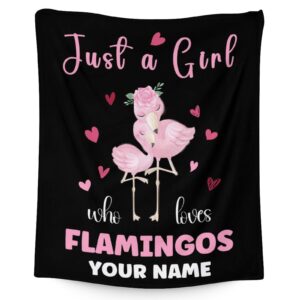 personalized flamingo blanket gifts with name - 40x50 inches cute throw blanket for women & girls - black soft fuzzy blankets for bed, couch & living room