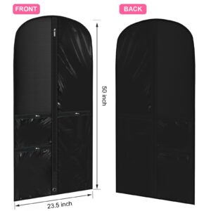 Suttmin 6 Pcs 24'' x 50'' Clear PVC Garment Bag Dance Costume Bags Dance Competition Bag with Rack Zippers Pockets Hanging Garment Covers Costume Organizer Costume Carrier for Adults Kids (Black)