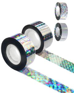 whtawtaw 2 rolls 328 ft bird scare tape ribbon, deterrent visual audible reflective tape to keep away birds, holographic double sided flash tape for outdoor, garden, balcony