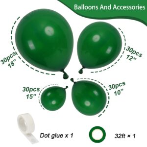 RUBFAC Dark Green Balloons Different Sizes 105pcs 5/10/12/18 Inch Green Balloon Garland Kit for Wedding Baby Shower Birthday Party Supplies Bridal Shower Decorations