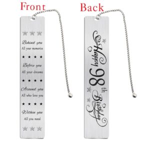 Jzxwan Happy 98th Birthday Gifts for Women Men, 98 Year Old Birthday Bookmark, Female 98 Yr Old Bday Card Gift Ideas, 1926 Birthday Book Mark for Woman Man, 98th Birthday Decorations, 98 th Bd Present