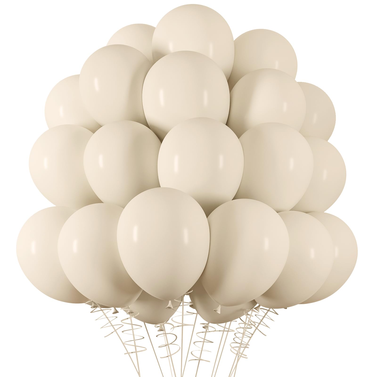 RUBFAC Sand White Balloons Latex Party Balloons 100pcs 12 Inch Helium Balloons for Wedding Bridal Baby Shower Graduation Anniversary Birthday Bachelorette Party Decoration, White Ribbon