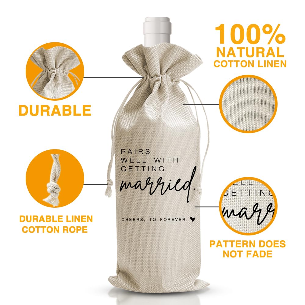 Wedding Wine Gift Bag Married Gift for Bride Groom Bridal Shower Gifts Wine Bag Engagement Wedding Party Decorations Supplies Newlywed Gift Honeymoon Gifts, 1 Pcs Burlap Wine Bottle Cover Bag - DL366