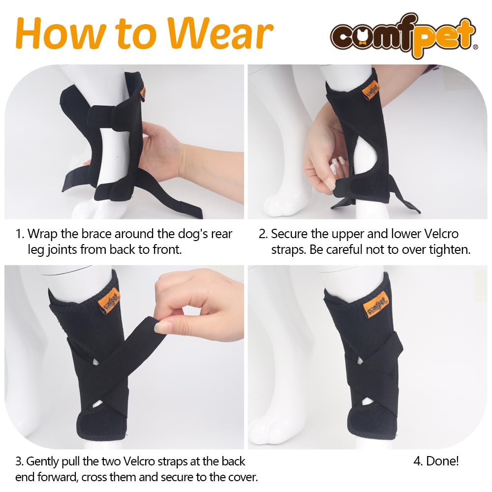 COMFPET Dog Leg Brace for Rear Hock, Dog Leg Support Wrap with Metal Strips, Dog Leg Warmer Sleeve to Prevent Licking, Dog Sprains, Arthritis, ACL, Small