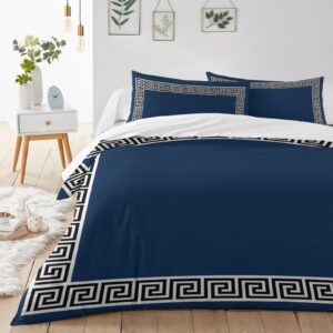 LooPoP Comforter Sets Queen Size Geometric Greek Key Design Soft Bedding Duvet Cover Sets 3 Pieces Navy Blue Bedding Set with Comforter Quilt Cover and 2 Pillow Cases Bedroom Decor