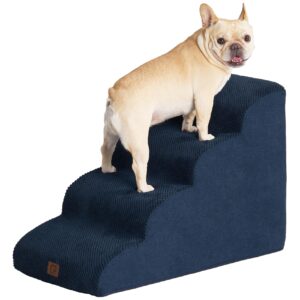 eheyciga curved dog stairs ramp for high beds 19.7" h, 4-step dog steps for small dogs and cats, pet stairs for high bed climbing, non-slip balanced pet step indoor, navy