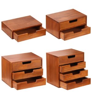 4-piece drawer cabinet bundle set - modern mahogany wood stackable drawer units - multi-level drawer desktop storage organizers - countertop drawer cabinets for mix and match (4-pack)