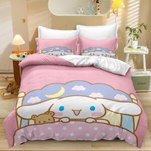 batttx children cin-namoroll cartoon anime 3d printed bedding set 3 piece ultra soft 100% polyester duvet cover set includes 1 duvet cover and 2 pillowcases,gift for boys and girls,adults