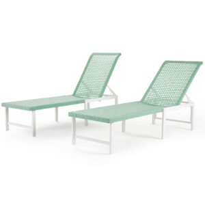 eongdn outdoor chaise lounge chair set of 2, rattan aluminum all weather pool chairs, for patio, beach, poolside, deck, green