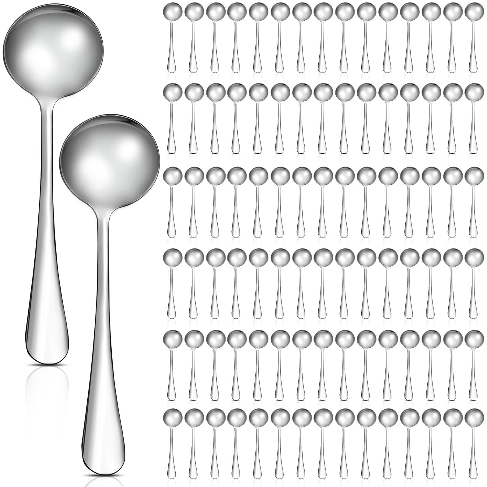 Mifoci 100 Pcs Soup Spoons Set (6.3 Inch) Stainless Steel Round Spoons Bulk Metal Dinner Spoons Mirror Polished Tablespoon for Home Kitchen Restaurant School, Dishwasher Safe