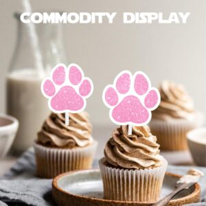 18pcs Pink Glitter Dog Paw Dessert Cupcake Topper Dog Pet Adoption Theme Decor Supplies Baby Shower Boys Girls Happy Birthday Party Decorations