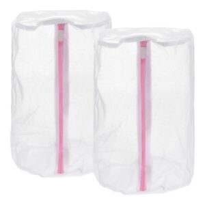 uxcell 2pcs shoes washing bag, 8.7 x 13 inch cylinder fine mesh laundry bags for washing machine wash sneakers, slippers, delicate, underwear, white/pink