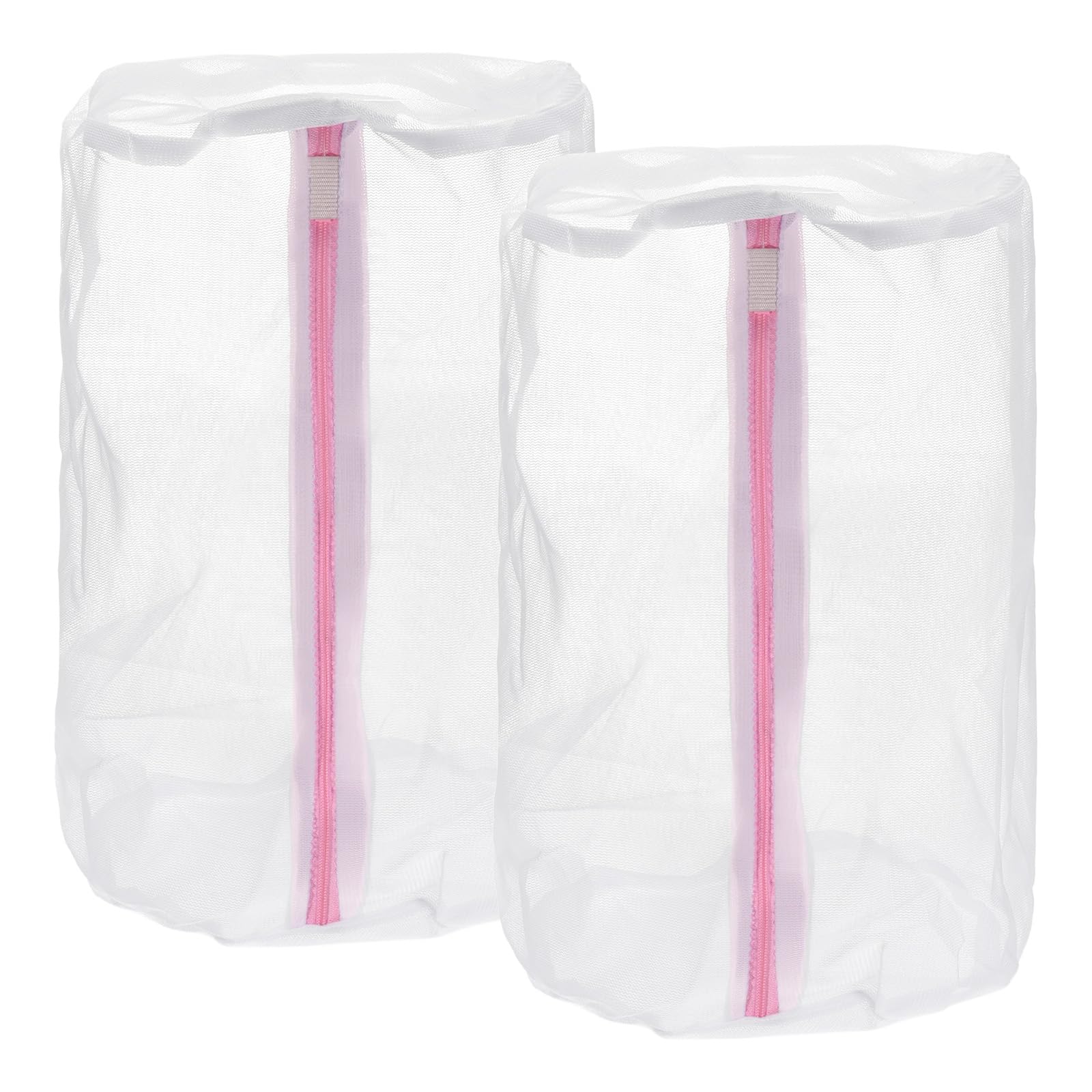 uxcell 2Pcs Shoes Washing Bag, 8.7 x 13 Inch Cylinder Fine Mesh Laundry Bags for Washing Machine Wash Sneakers, Slippers, Delicate, Underwear, White/Pink