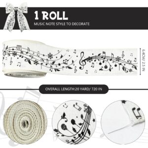 Handicraft Ribbon 2.5 Inch 20 Yards Christmas Note Ribbon Music Theme Ribbon Binding Ribbon Roll Gift Packaging DIY Crafts Wedding Birthday Holiday Backing Packaging Supplies, Ivory and Brown.