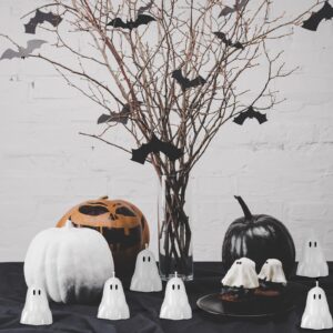 Jutom 40 Pieces Halloween Candles Decor Spooky Ghost Burning Candle Soy Wax Cute Aesthetic Candle White Horror Halloween Decorations for Halloween Party Bedroom Home Tabletop