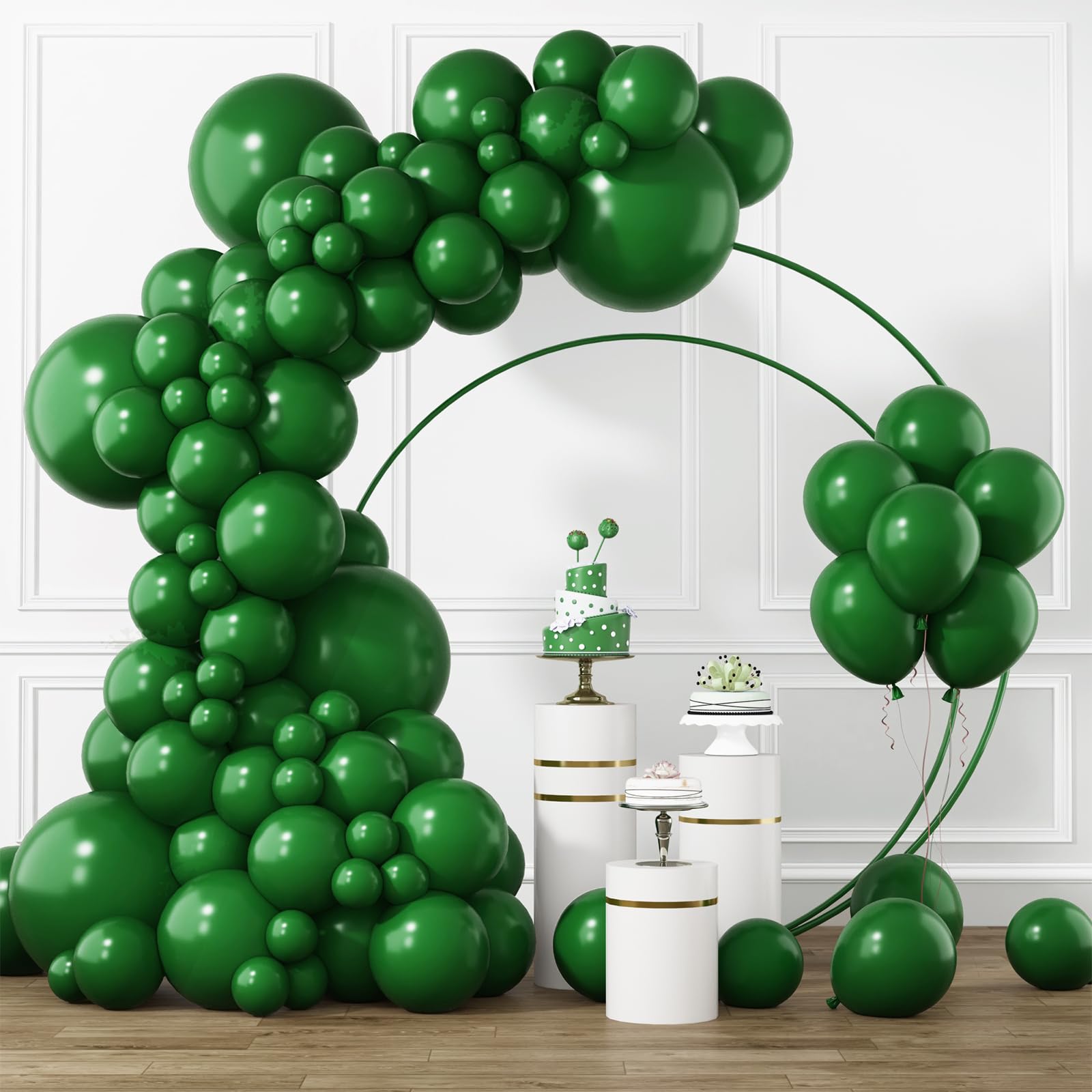 RUBFAC Dark Green Balloons Different Sizes 105pcs 5/10/12/18 Inch Green Balloon Garland Kit for Wedding Baby Shower Birthday Party Supplies Bridal Shower Decorations