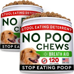 strellalab no poo treats for dogs - coprophagia stool eating deterrent - no poop eating for dogs - digestive enzymes - gut health & immune support - stop eating poop - bacon flavor 240 chews