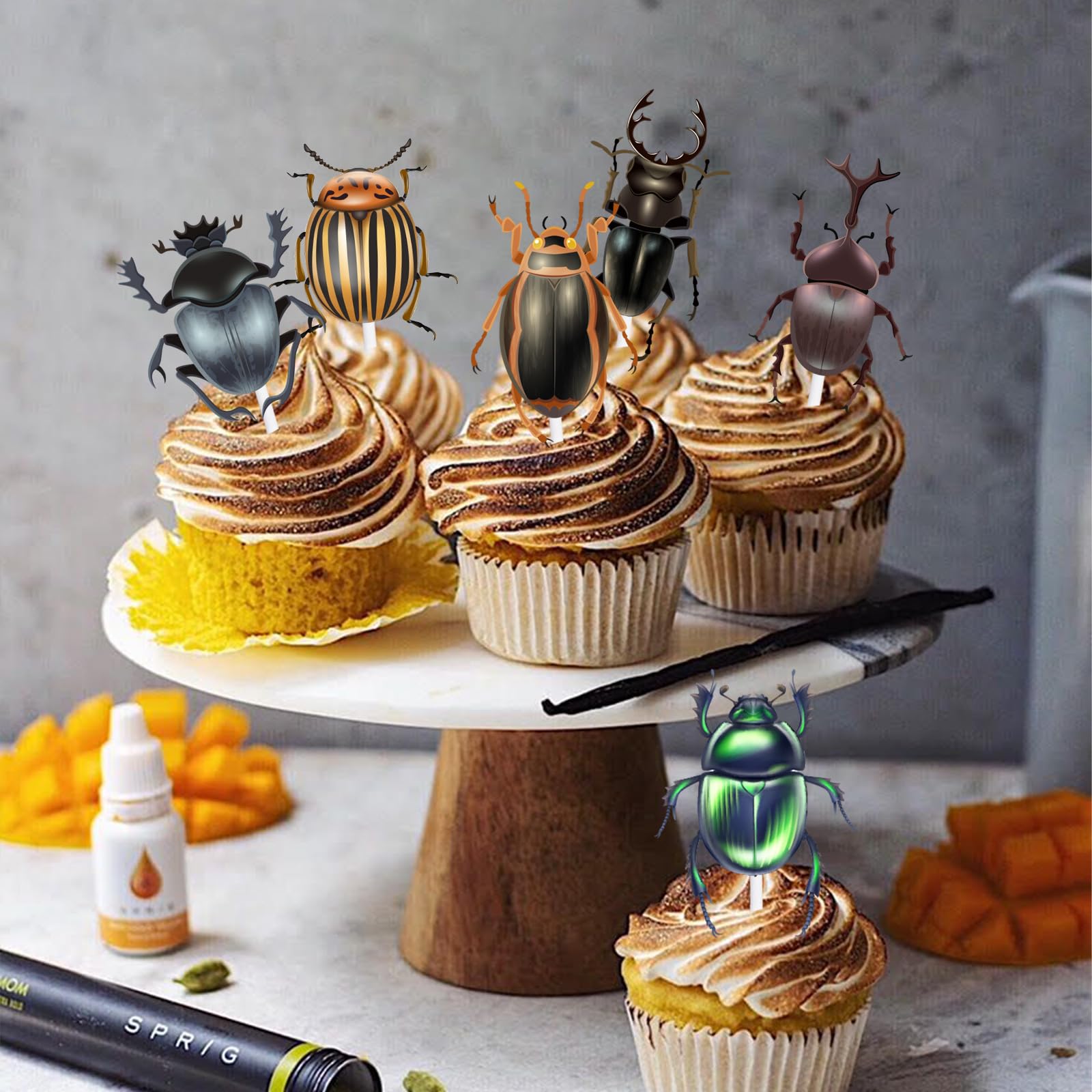 18pcs Glitter Dessert Cupcake Topper Reptile Insect Beetle Theme Decorations Baby Shower Boys Girls Happy Birthday Party Decor Supplies