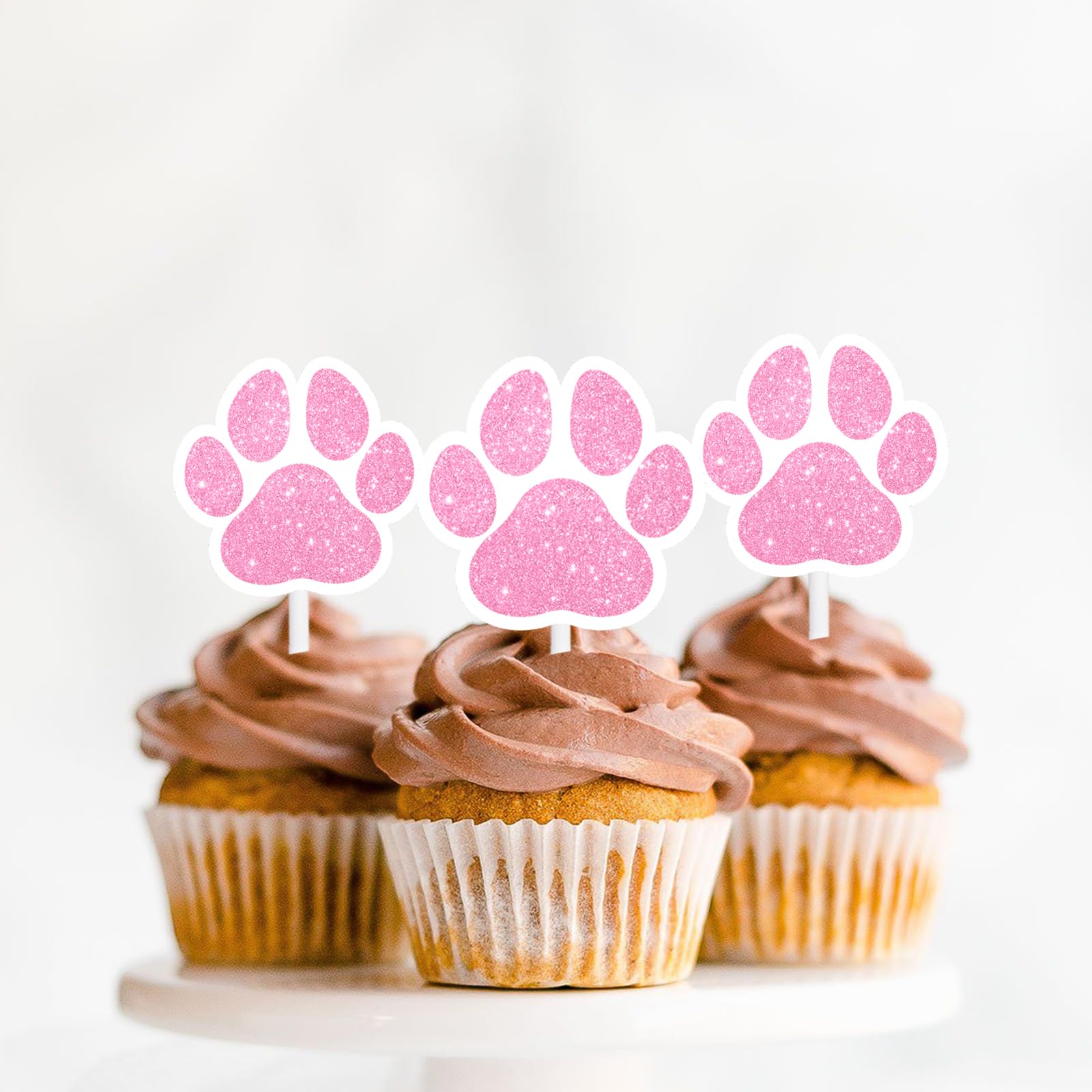 18pcs Pink Glitter Dog Paw Dessert Cupcake Topper Dog Pet Adoption Theme Decor Supplies Baby Shower Boys Girls Happy Birthday Party Decorations