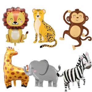 6pcs jungle animal foil balloons giant safari animal foil balloons for kids boys safari jungle baby shower birthday wild one zoo party decorations