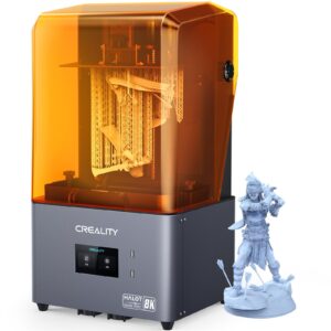 creality halot mage pro 8k resin 3d printer, equivalent 12k model effect uv resin photocuring printer with 5x faster printing speed, smart resin pump and activated carbon filter, 8.97x5.03x9.05 inch