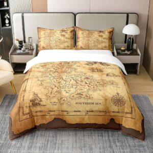 erosebridal nautical 100% cotton duvet cover, vintage map comforter cover pirate boat sailing quilt cover, skull compass bedding set man child bedroom decor 2pcs twin size, brown bedding collection