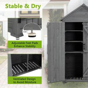 Outdoor Storage Cabinet - Wooden Garden Storage Shed with Waterproof Roof - Tool Storage House with Shelves and Latch - Outside Closet Storage Shed with Floor for Yard, Patio, Deck and Porch - Gray