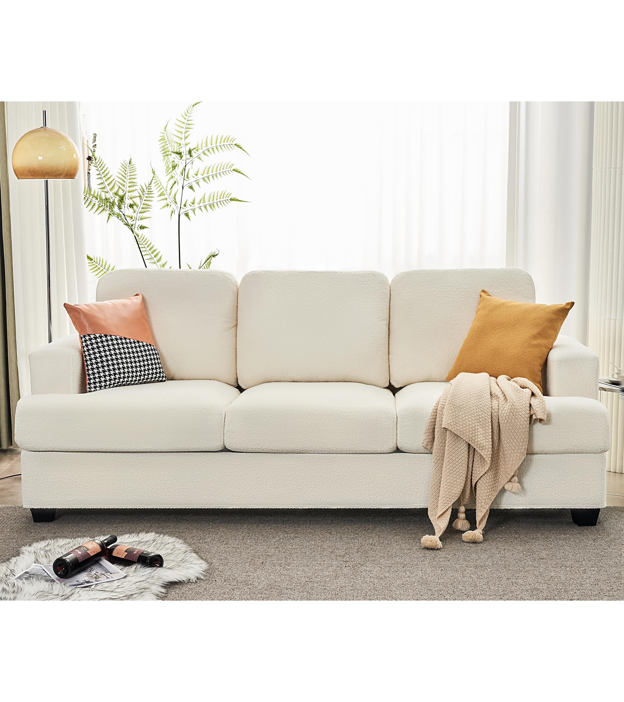 HOWE Couch, Comfy Sofa Couch with 24" Extra Deep Seats, Offwhite Modern Sofa- 3 Seater Sofa Couch for Living Room Apartment Lounge, Bouclé