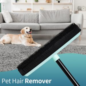 DALIPER Rubber Broom Pet Hair Remover with Squeegee, 52.3 Inches Long Handle Fur Sweeper with Small Detailing Lint Brush to Fluff Carpet Rug Tile Hardwood Floor