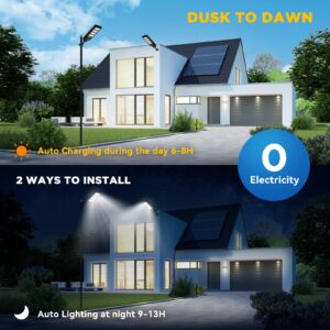 LANGY 2Pack Solar LED Street Lights, Upgrade 200W Solar Street Lights Outdoor Motion Sensor IP67 Waterproof 30000LM with New Controller Solar Flood Security Lights Dusk to Dawn for Parking Lot