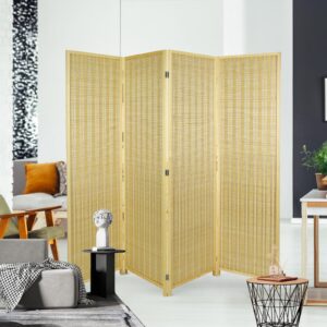 ECOMEX Room Divider 4 Panel Woven Bamboo Screen, Room Divider and Folding Privacy Screens, Freestanding Hand-Woven Room Partitions for Bedroom, Bamboo