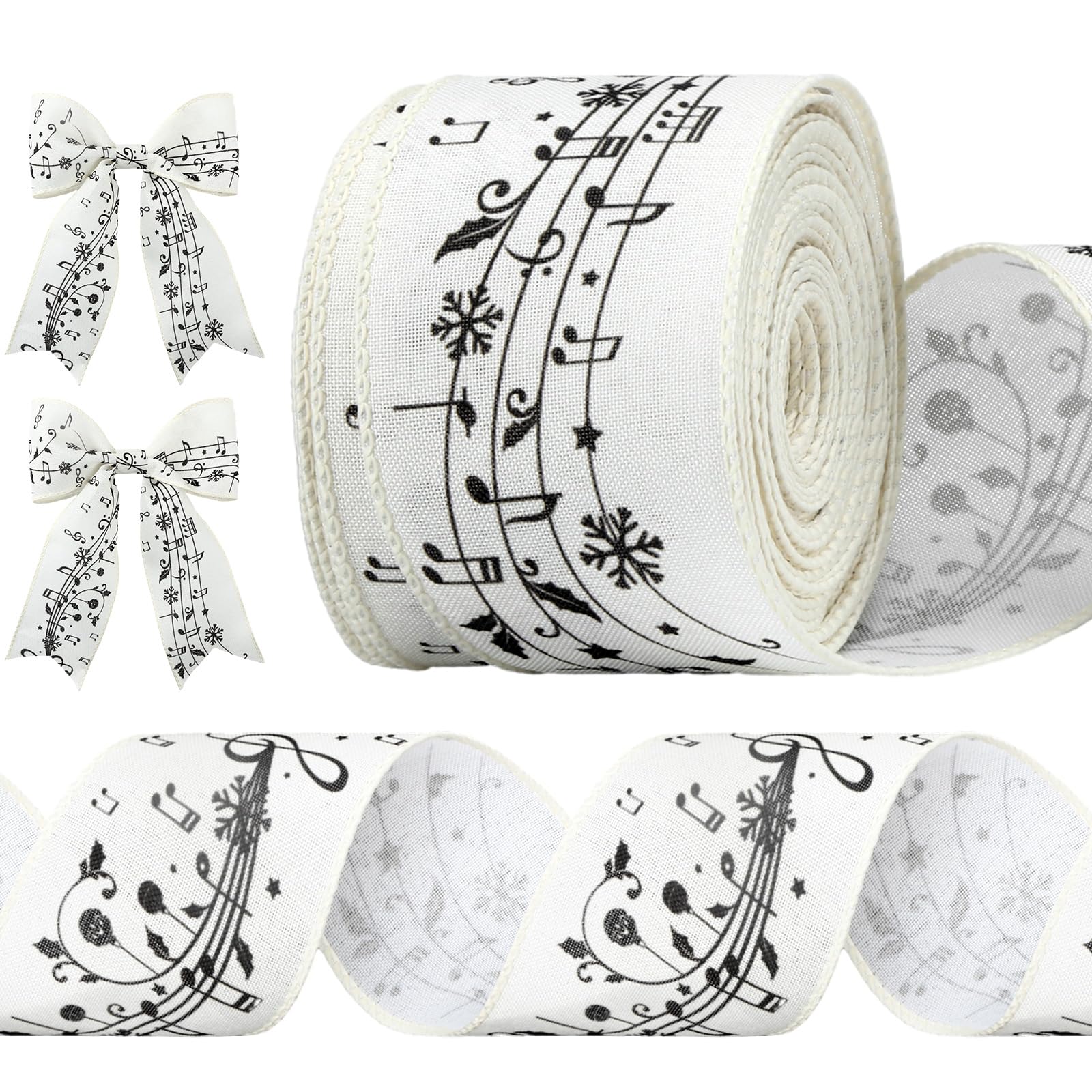 Handicraft Ribbon 2.5 Inch 20 Yards Christmas Note Ribbon Music Theme Ribbon Binding Ribbon Roll Gift Packaging DIY Crafts Wedding Birthday Holiday Backing Packaging Supplies, Ivory and Brown.