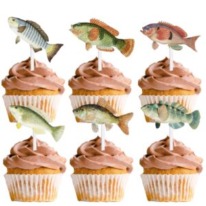 18pcs glitter fish dessert cupcake topper go fishing theme decorations baby shower boys girls happy birthday party decor supplies