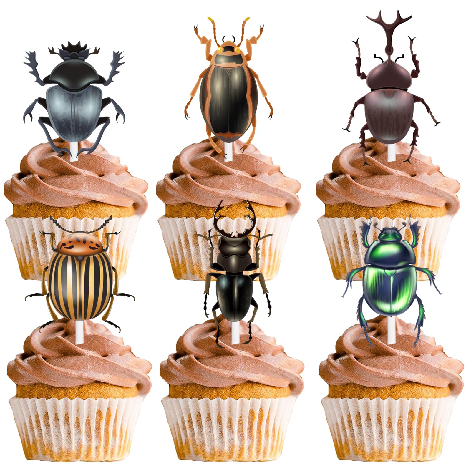 18pcs Glitter Dessert Cupcake Topper Reptile Insect Beetle Theme Decorations Baby Shower Boys Girls Happy Birthday Party Decor Supplies