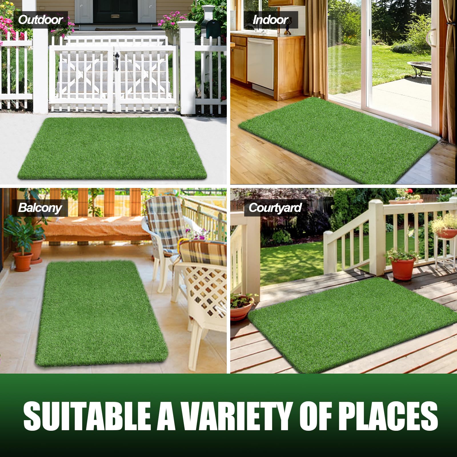 TREETONE Artificial Turf Rug, 3x5 Ft Realistic Grass Mat, Indoor/Outdoor Rug Green Turf Perfect for Multi-Purpose Home Entryway Scraper, Patio Lawn, Dog, Lawn, Garden Doormat