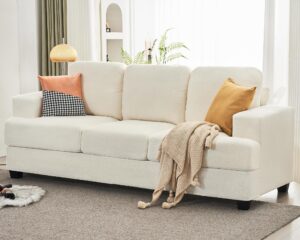 howe couch, comfy sofa couch with 24" extra deep seats, offwhite modern sofa- 3 seater sofa couch for living room apartment lounge, bouclé