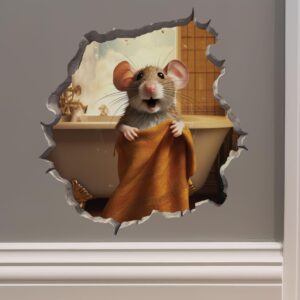 bathroom towel mouse wall hole decal - wall sticker with 3d effect - fun gift idea