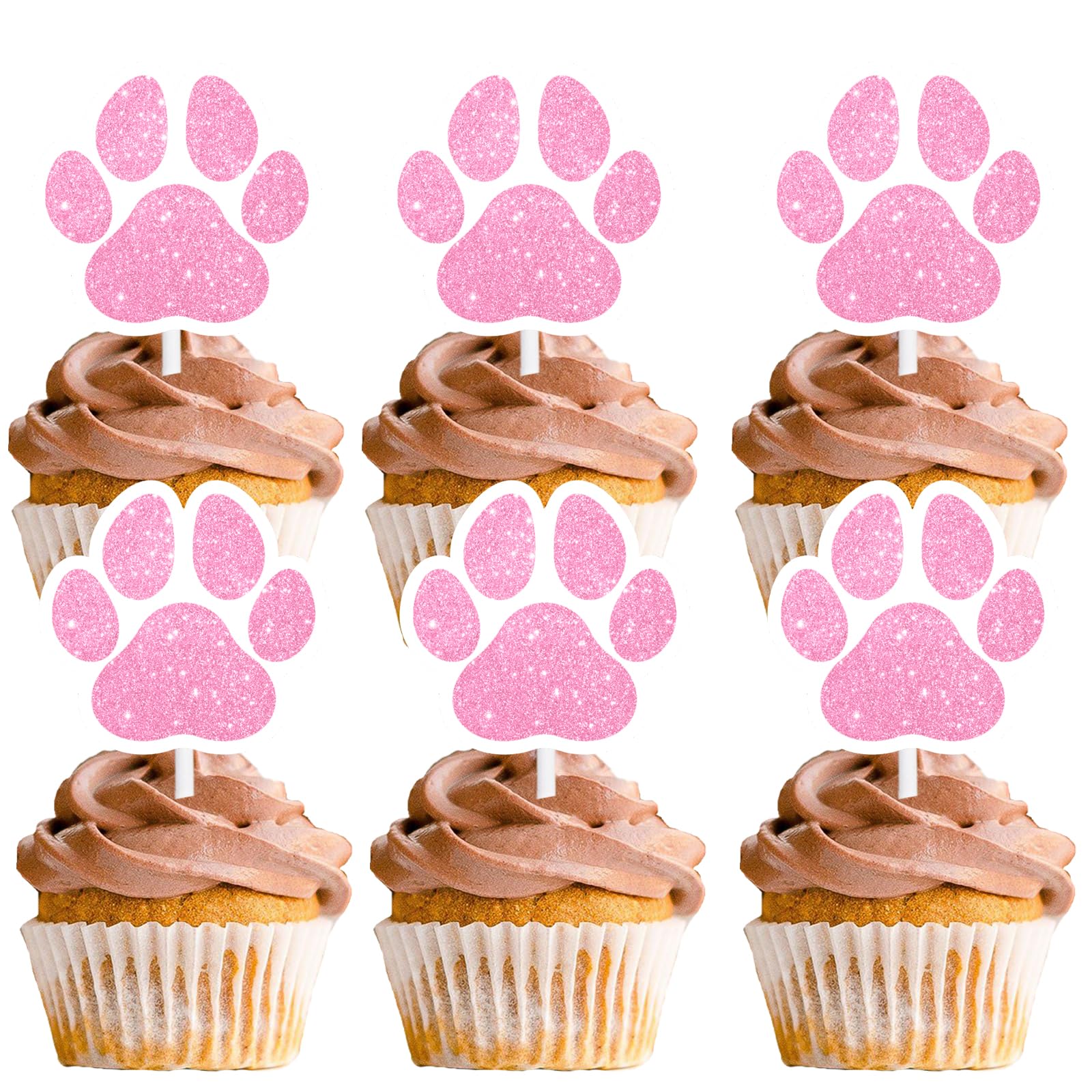 18pcs Pink Glitter Dog Paw Dessert Cupcake Topper Dog Pet Adoption Theme Decor Supplies Baby Shower Boys Girls Happy Birthday Party Decorations