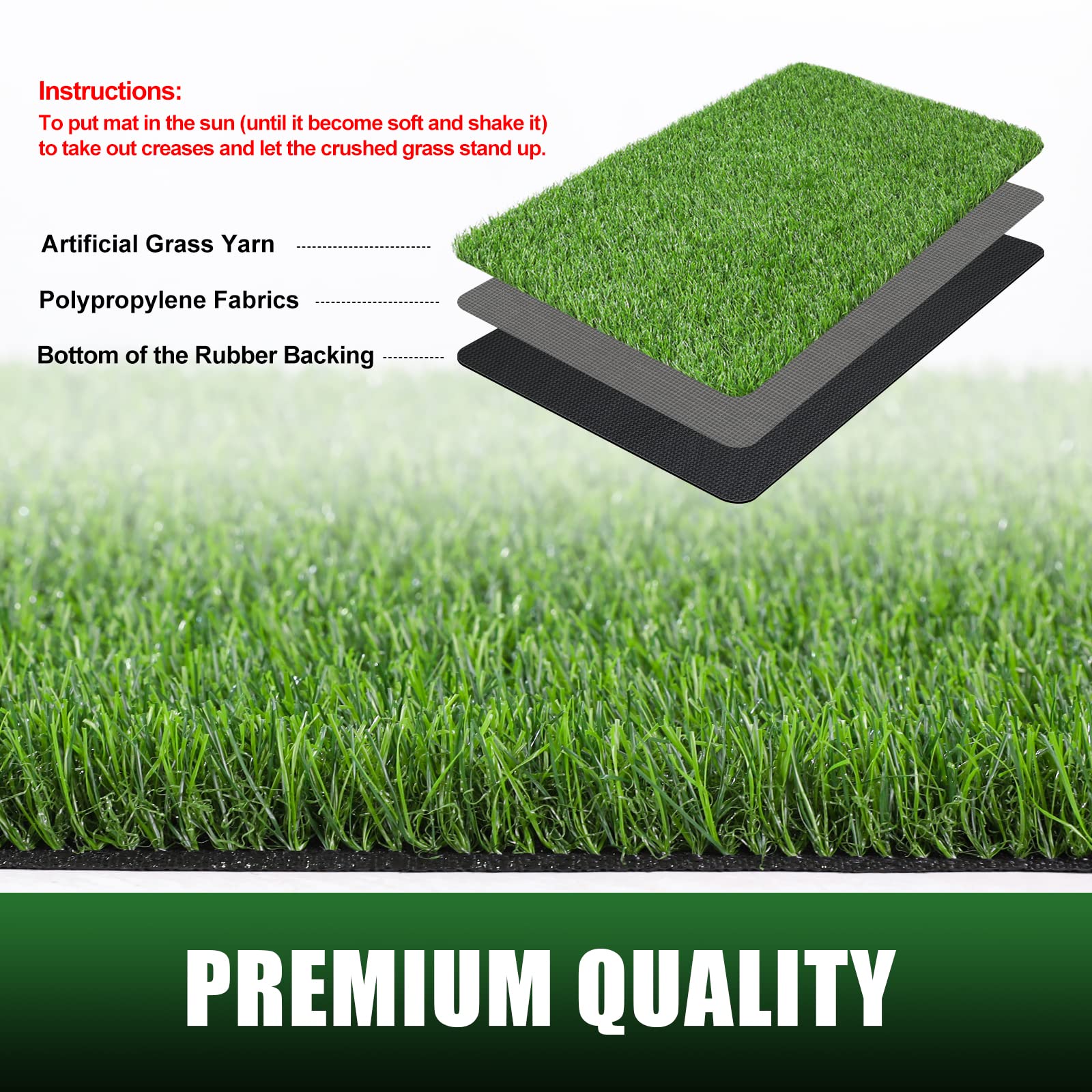 TREETONE Artificial Turf Rug, 3x5 Ft Realistic Grass Mat, Indoor/Outdoor Rug Green Turf Perfect for Multi-Purpose Home Entryway Scraper, Patio Lawn, Dog, Lawn, Garden Doormat