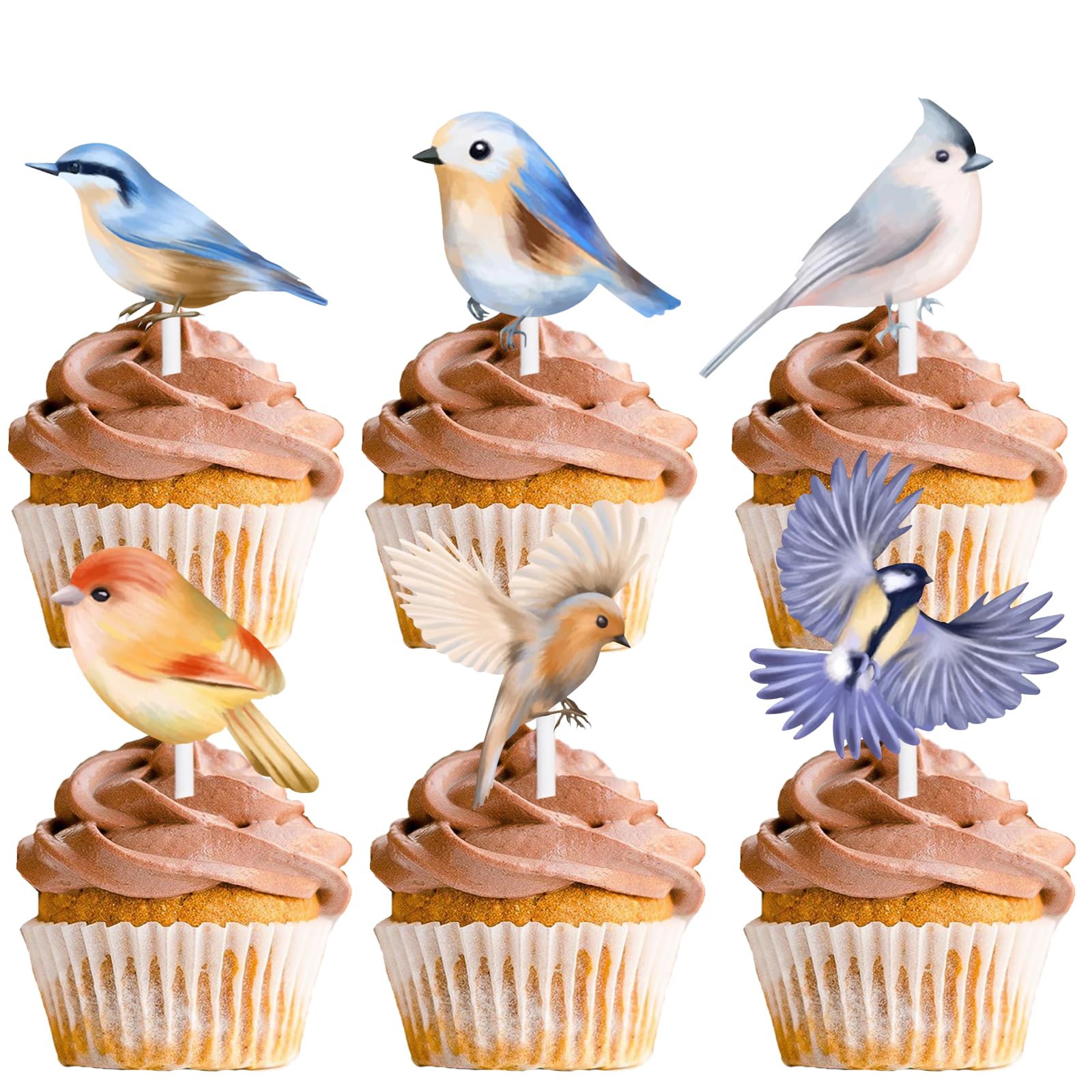 18pcs Glitter Dessert Cupcake Topper Flying Bird Nature Theme Decor Supplies Baby Shower Boys Girls Happy Birthday Party Decorations