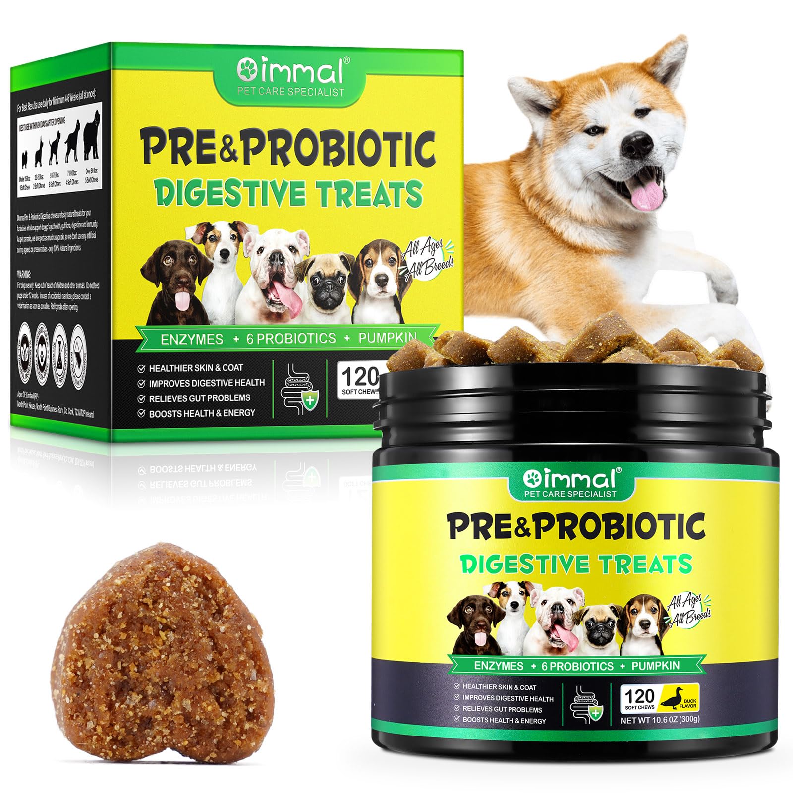 Probiotics for Dogs, 120 Chews Dog Probiotics Treats, Digestive Treats Dogs Probiotics and Digestive Enzymes, Dog Digestive Health Gut, Immune Bowel Support, Reduce Diarrhea, Gas, Itchy Relief