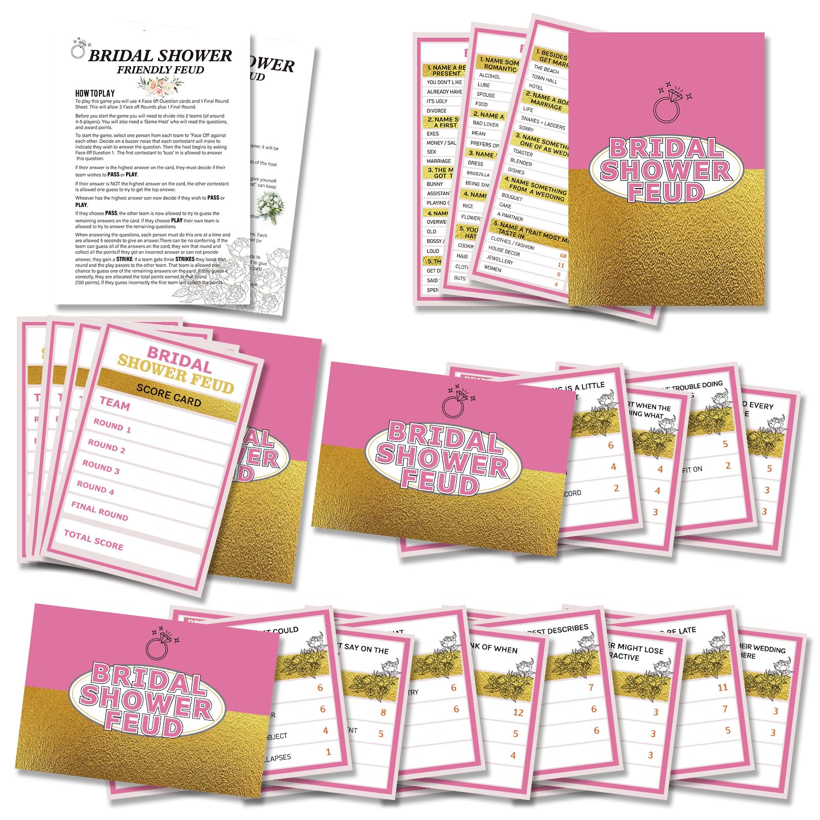 Bridal Friendly Feud Game Set, Bridal Shower Games Supplies, Wedding Shower Games for Adults, Feud Quiz, Engagement Party Bridal Shower Favors, Wedding Shower Decorations - SC01