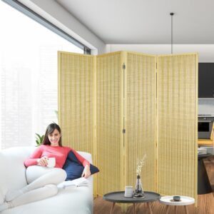 ECOMEX Room Divider 4 Panel Woven Bamboo Screen, Room Divider and Folding Privacy Screens, Freestanding Hand-Woven Room Partitions for Bedroom, Bamboo