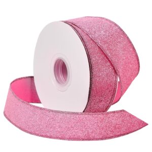 yama glitter wired ribbon, pink, 1-1/2 inch x 20 yards, for christmas, gift wrapping, wreath, crafts, bow making and party decoration