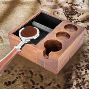 58mm walnut color espresso knock box and tamping station, coffee machine accessories wooden tool storage boxes for tamper distributor and portafilter for coffee shops, milk tea shops