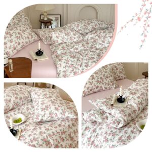 HighBuy Cute Floral Duvet Cover Twin Girl Ultra Soft Cotton Coquette Comforter Cover with Zipper Ties,Garden White Pink Floral Bedding Collection Twin,Extra Soft Floral Bedding Set 3 Piece Twin