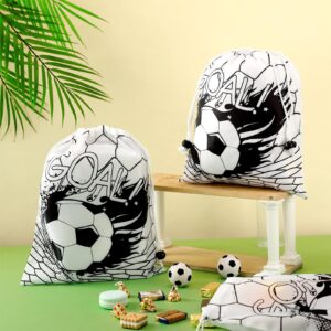 Xuhal 24 Pcs Soccer Party Favors Bags Soccer Drawstring Bags Soccer Team Gift Goodie Treat Bags Sports Theme Backpack Bags for Soccer Birthday Party Decoration Baby Shower Supplies(Black, White)