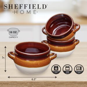 Sheffield Home French Onion Soup Crocks - Set of 4, 18oz Stoneware Pot with Handles - Ideal for Soup, Chili, and Beef Stew - Dishwasher, Microwave, and Oven Safe