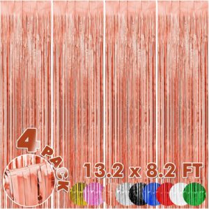 4-pack backdrop for party decorations, foil fringe backdrop curtains, tinsel streamers for birthday party decorations, rose gold tinsel curtain for graduation mermaid baby shower new year prom parties